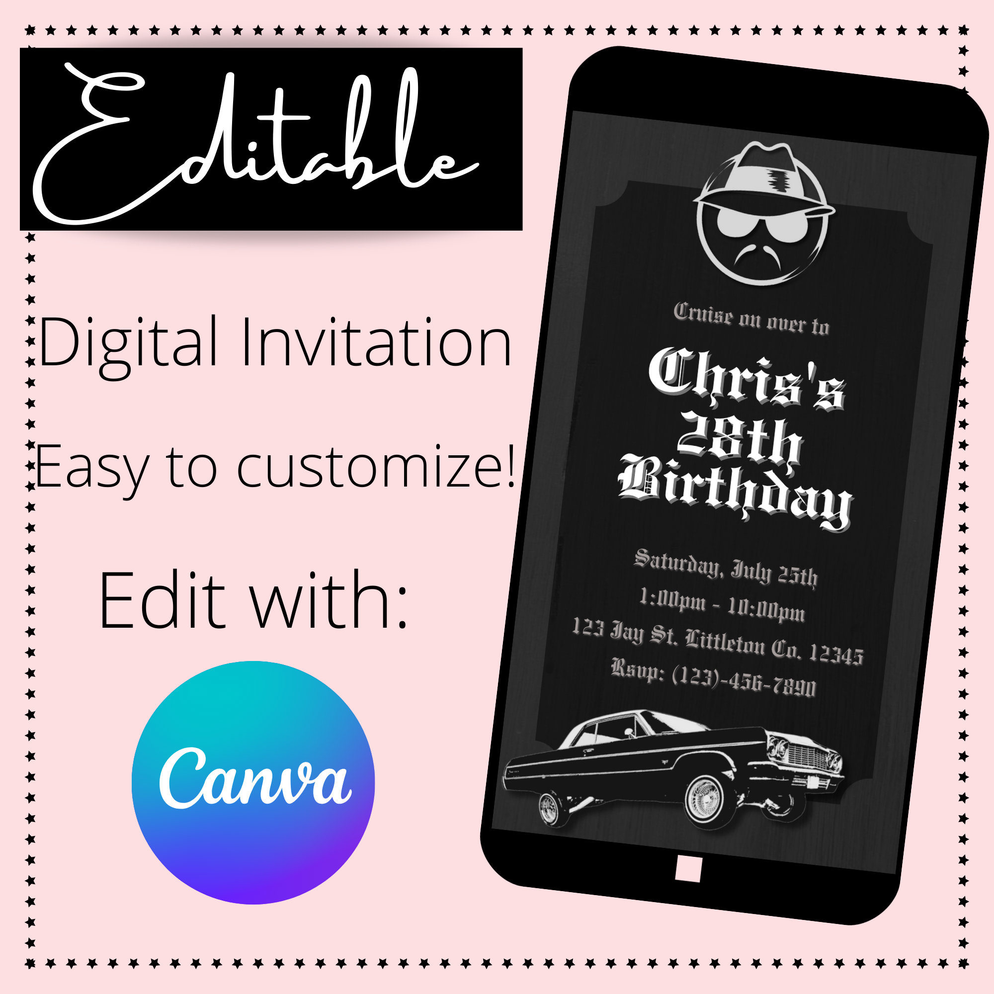 Low Rider Themed Birthday Invitation| Low Rider Invitation| Low Rider ...