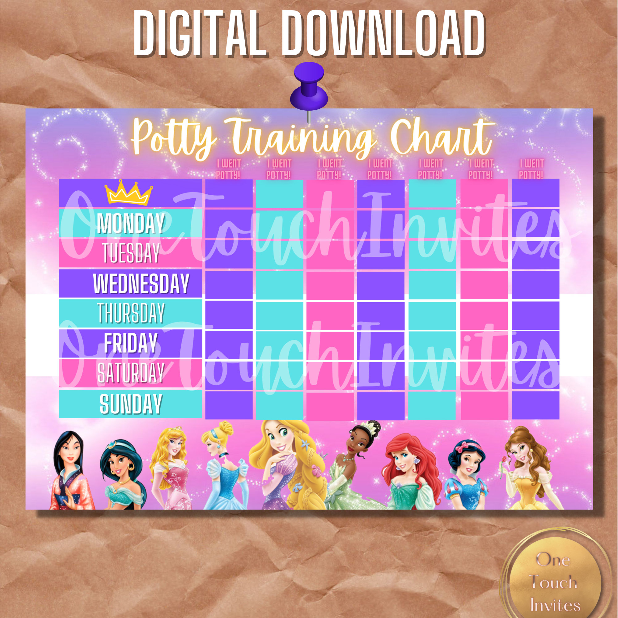 Princess Potty Training Chart| Potty Chart| Girls Potty Training Chart ...