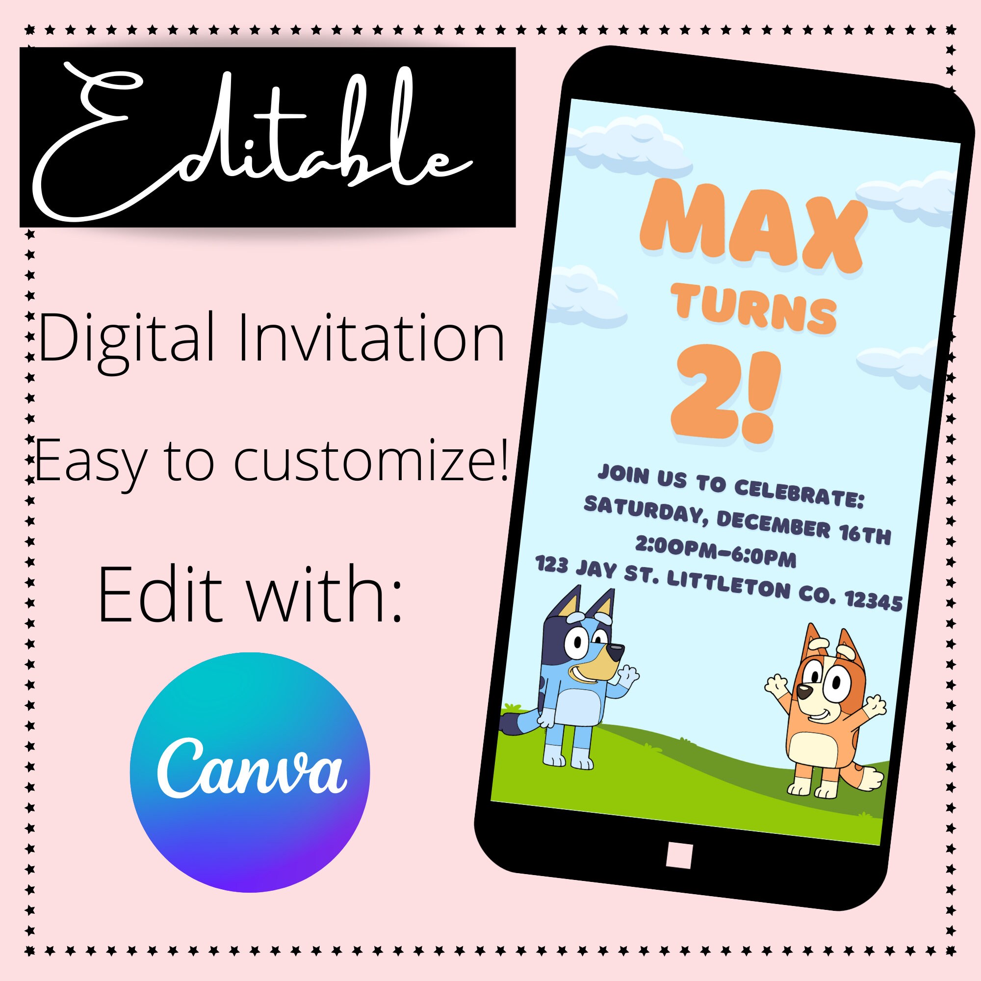 Kid's Character Birthday Invitation Kid's Digital Invitation Kid's Dog ...