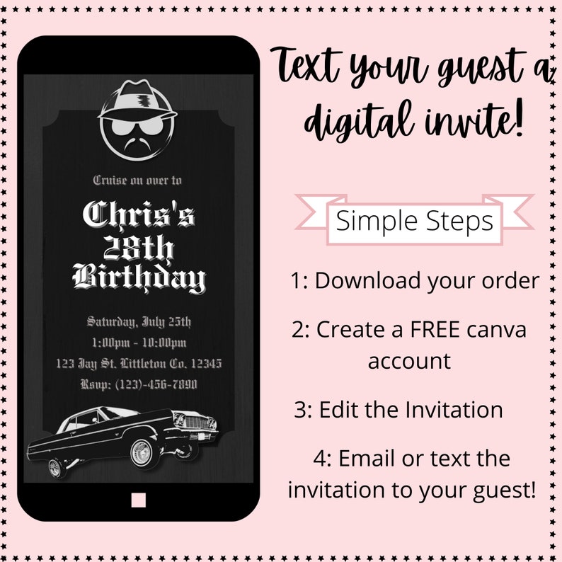 Low Rider Themed Birthday Invitation| Low Rider Invitation| Low Rider ...