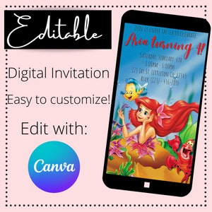 Kid's Character Birthday Invitation Mermaid Theme Birthday Mermaid ...