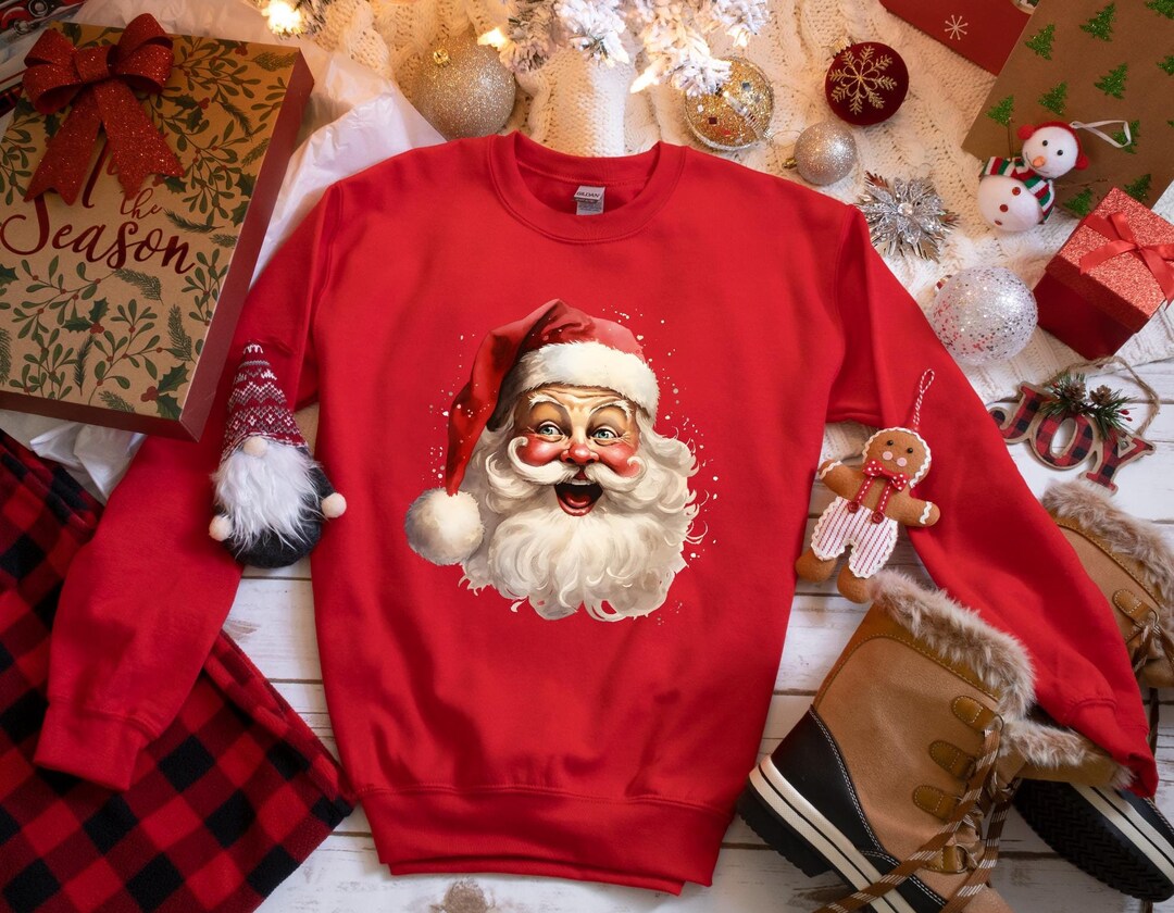 Retro Santa Sweatshirt, Vintage Santa Sweatshirt, Retro Christmas Santa ...