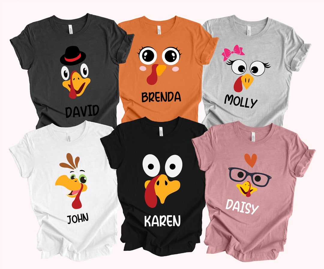 Custom Funny Turkey Face and Name Shirts Thanksgiving Group Shirts ...