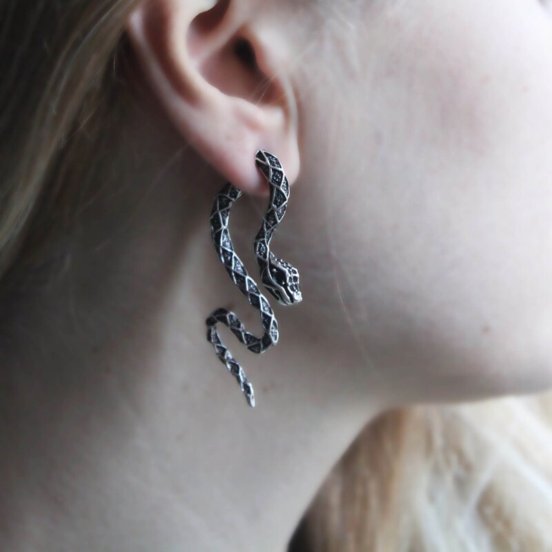 Silver Snake Earrings - Etsy