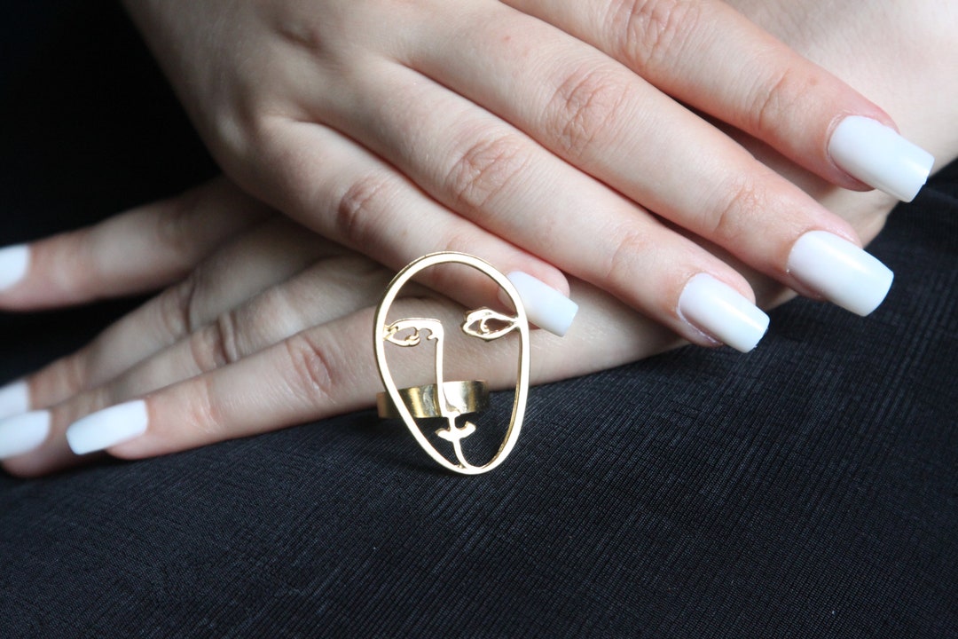 Gold Abstract Face Ring, Silhouette Face Ring, Unique Rings, Face Mask ...