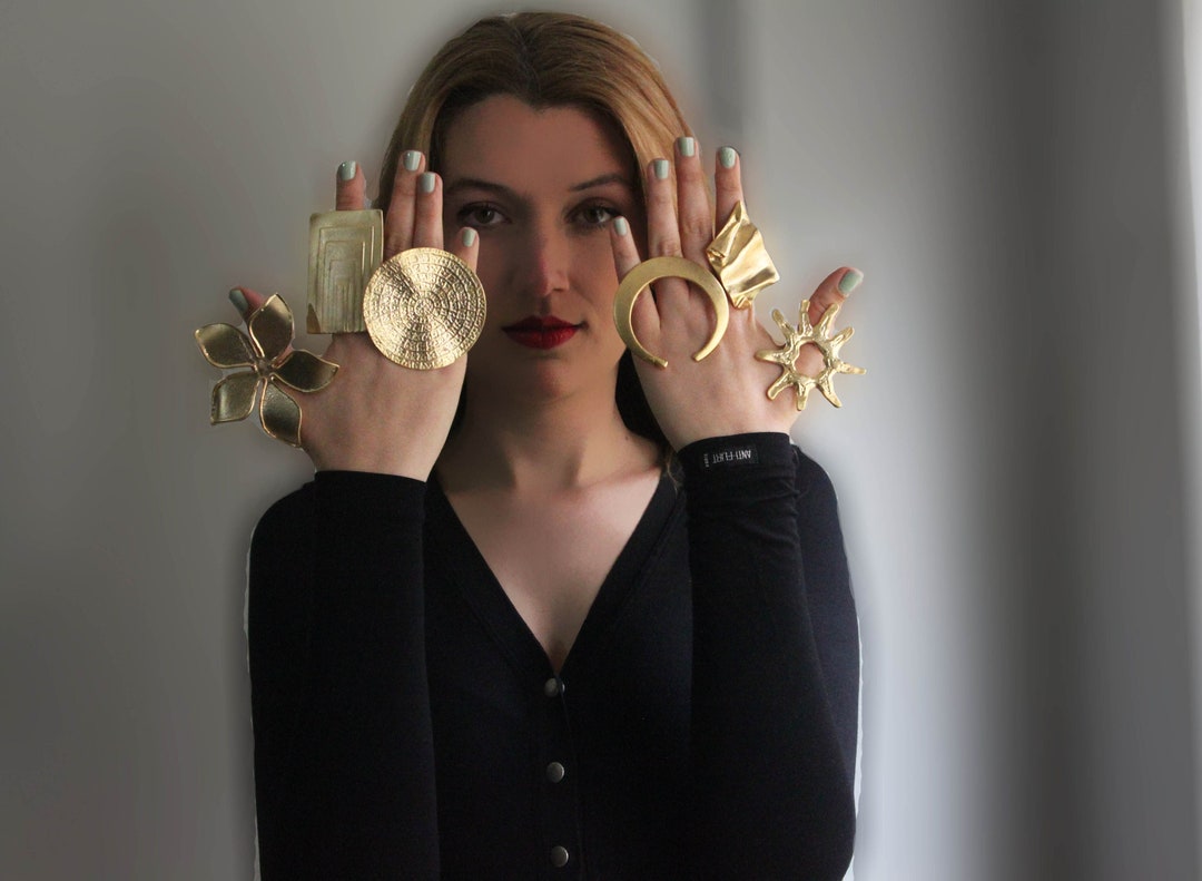 Large Statement Rings, Crescent Moon Ring, Gold Statement Rings, Boho ...