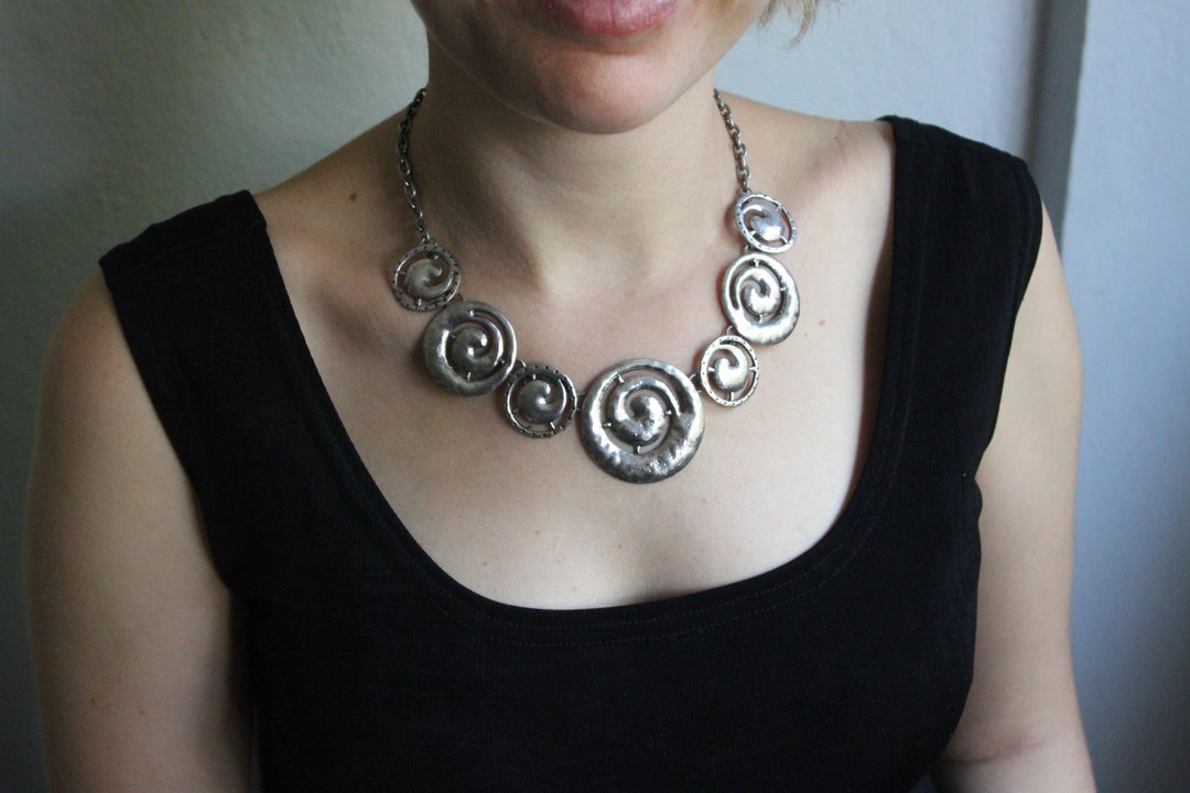 Silver Statement Necklace,silver Circle Necklace, Brushed Silver ...