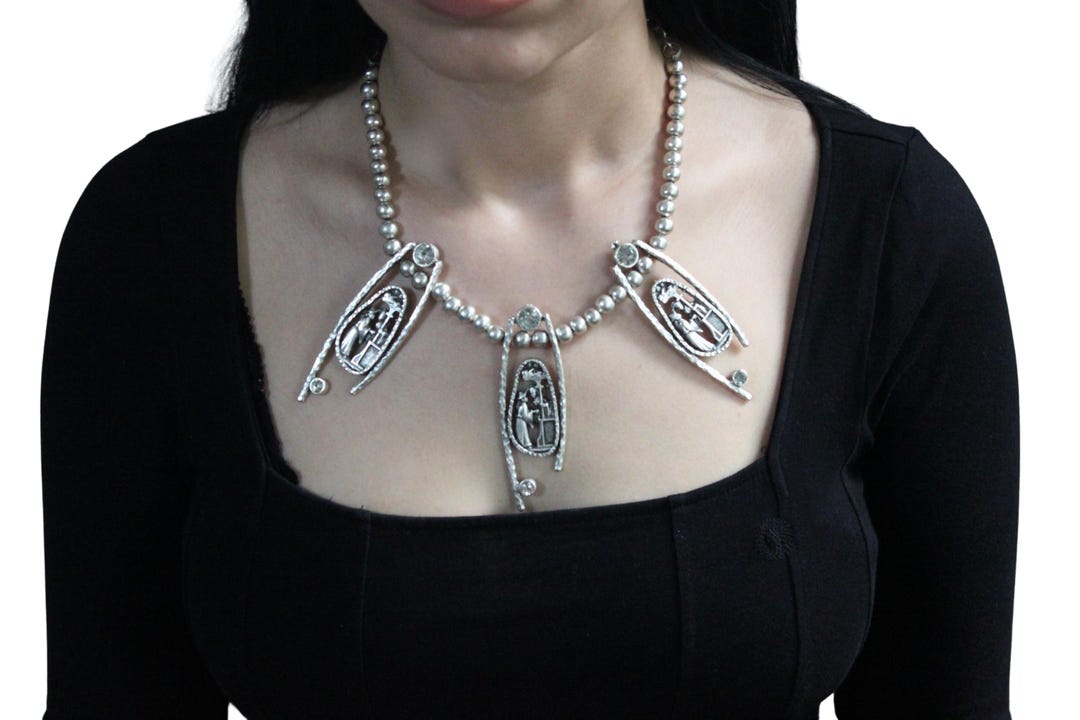 Brutalist Face Relief Pendant Necklace: Silver-tone Sculpture, Avant ...