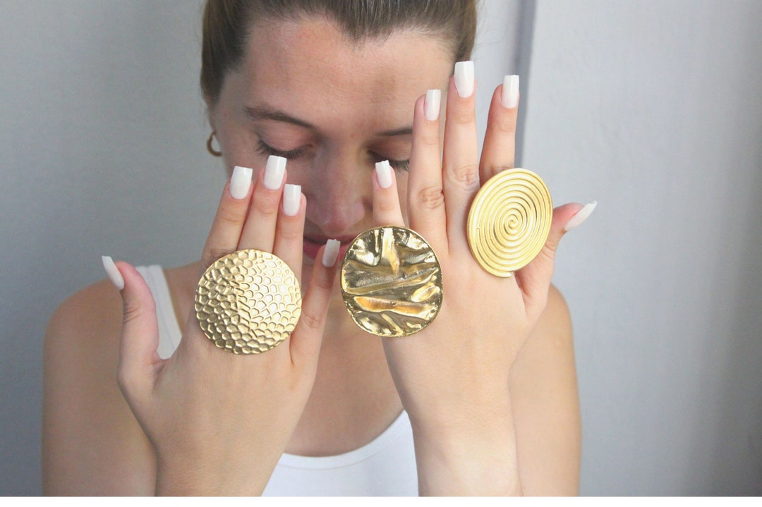 Extra Large Ring, Adjustable Large Rings, Boho Style Big Rings, Gold ...
