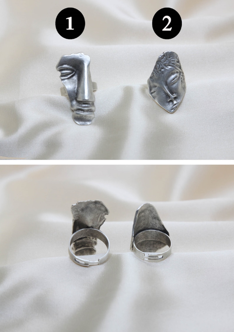 Silver Abstract Face Ring: Oxidized Brass Boho Statement Ring - Etsy