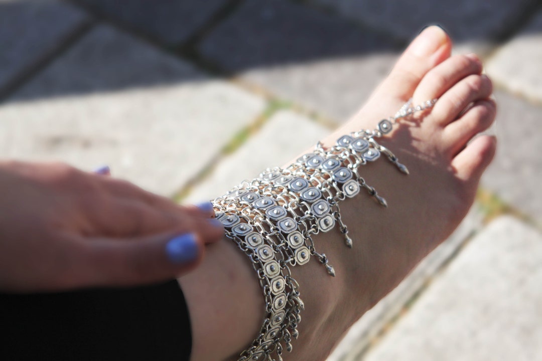 Anklet Bracelet With Toe Ring, Boho Anklet, Beach Foot Jewellery, Beach ...