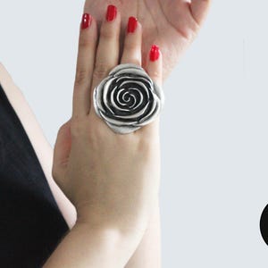 Rose Flower Ring, Flower Ring, Boho Style Oversize Rings, Asymmetric ...