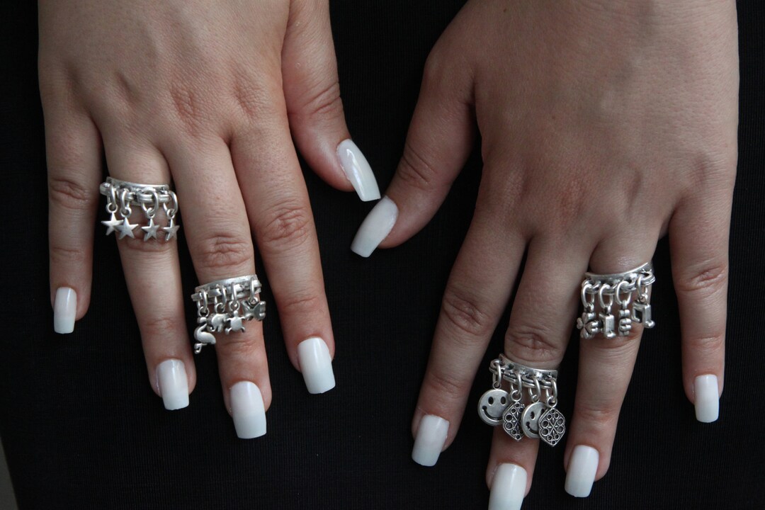 Silver Dangle Charm Ring, Statement Dangle Coins Ring, Animal Rings ...