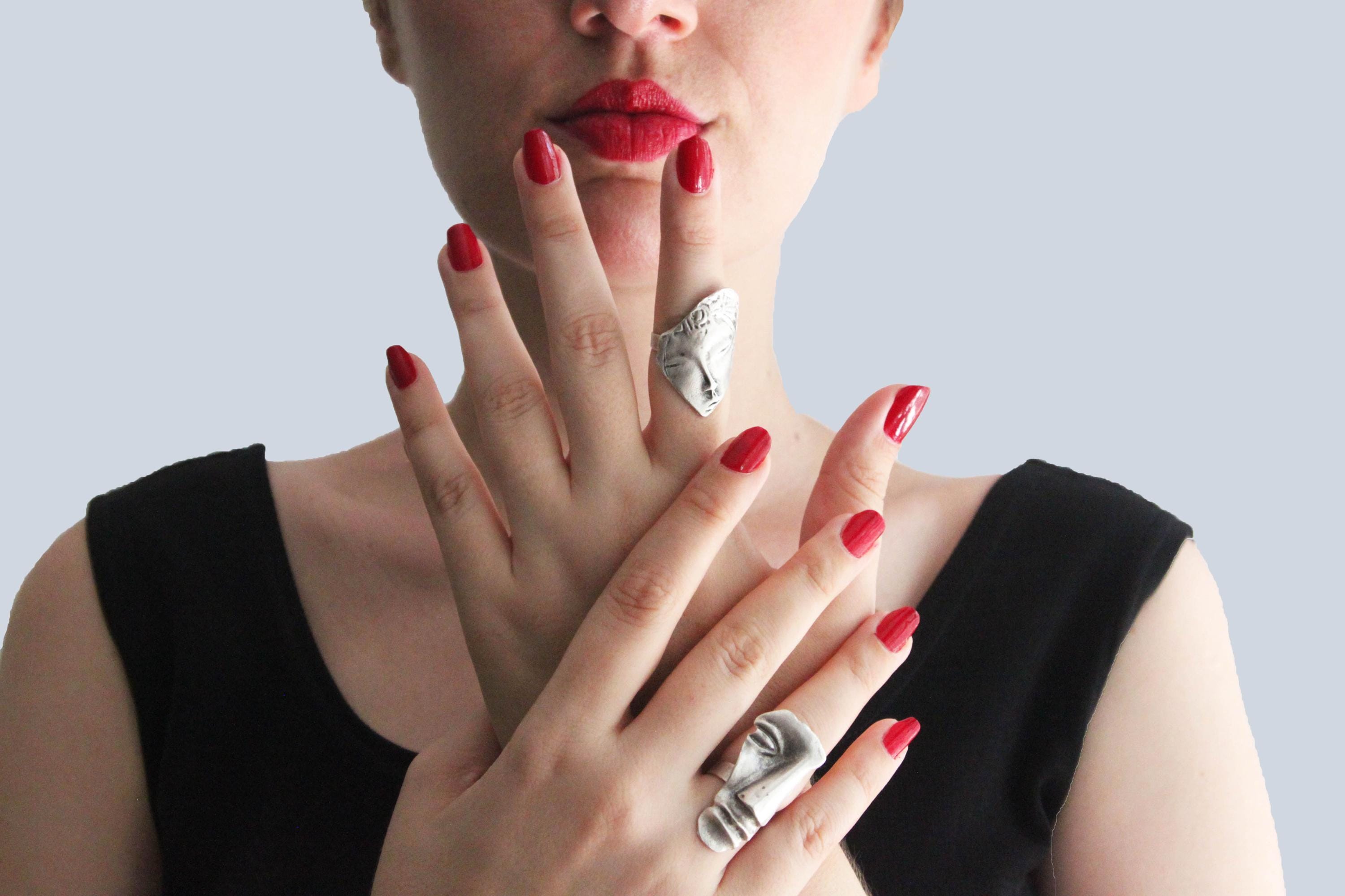 Silver Abstract Face Ring: Oxidized Brass Boho Statement Ring - Etsy