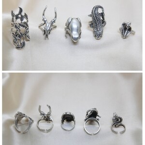 Animal Boho Ring, Bohemian Antique Silver Deer Skull Ring, Lizard Ring ...