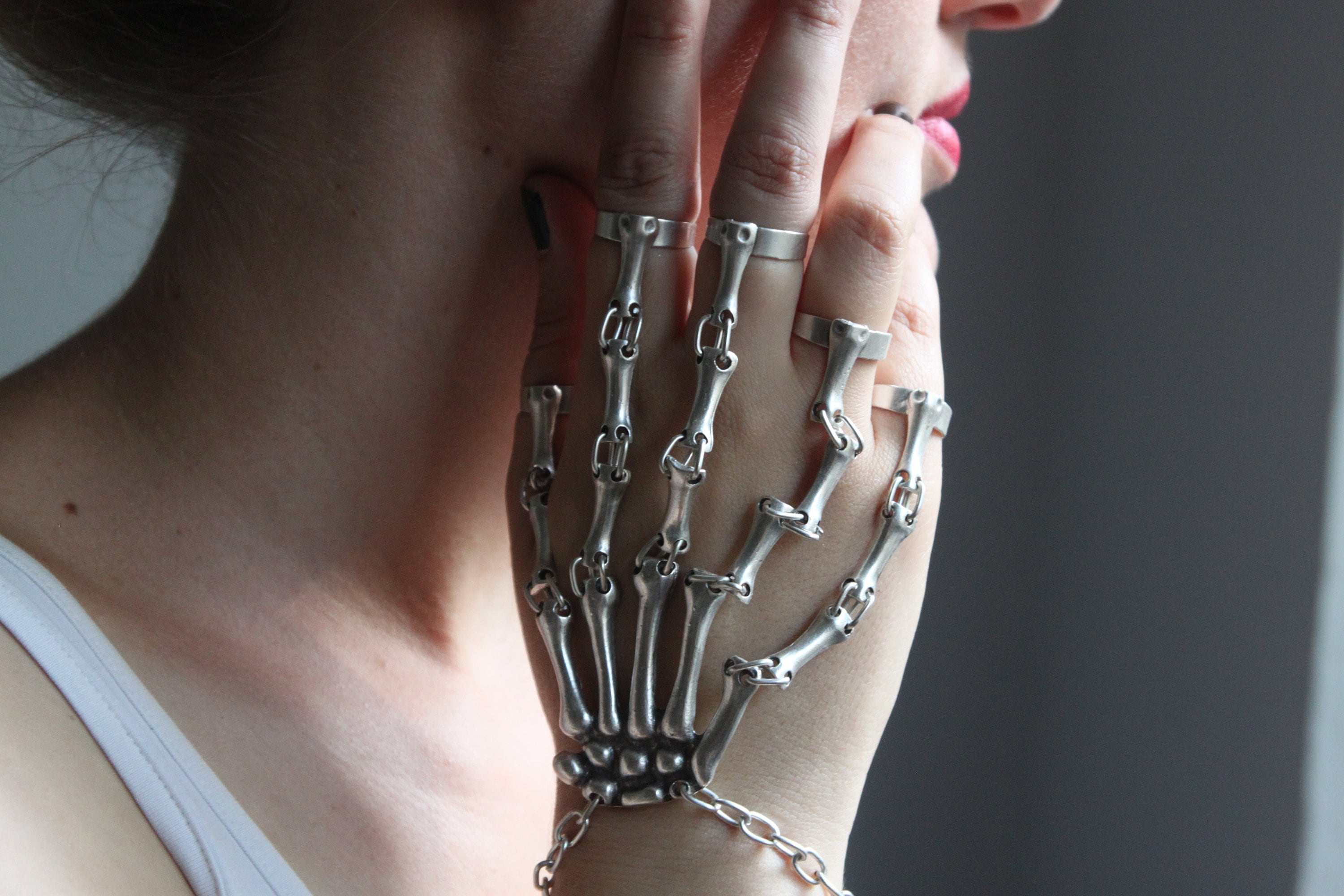 Gothic Skeleton All Bone Hand Ring Bracelet Skeleton Finger - Etsy