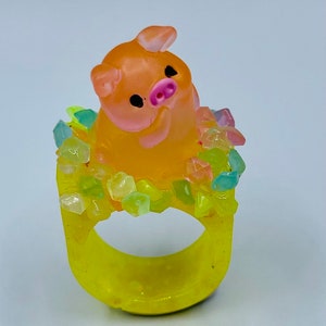 Pig Ring, Glow in the Dark Ring, Glowing Jewelry, Unique Chunky Ring ...