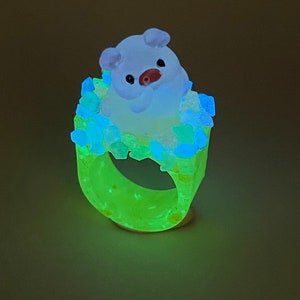 Pig Ring, Glow in the Dark Ring, Glowing Jewelry, Unique Chunky Ring ...