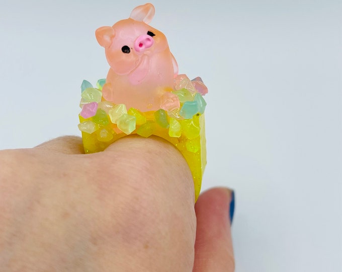 Pig Ring, Glow in the Dark Ring, Glowing Jewelry, Unique Chunky Ring ...