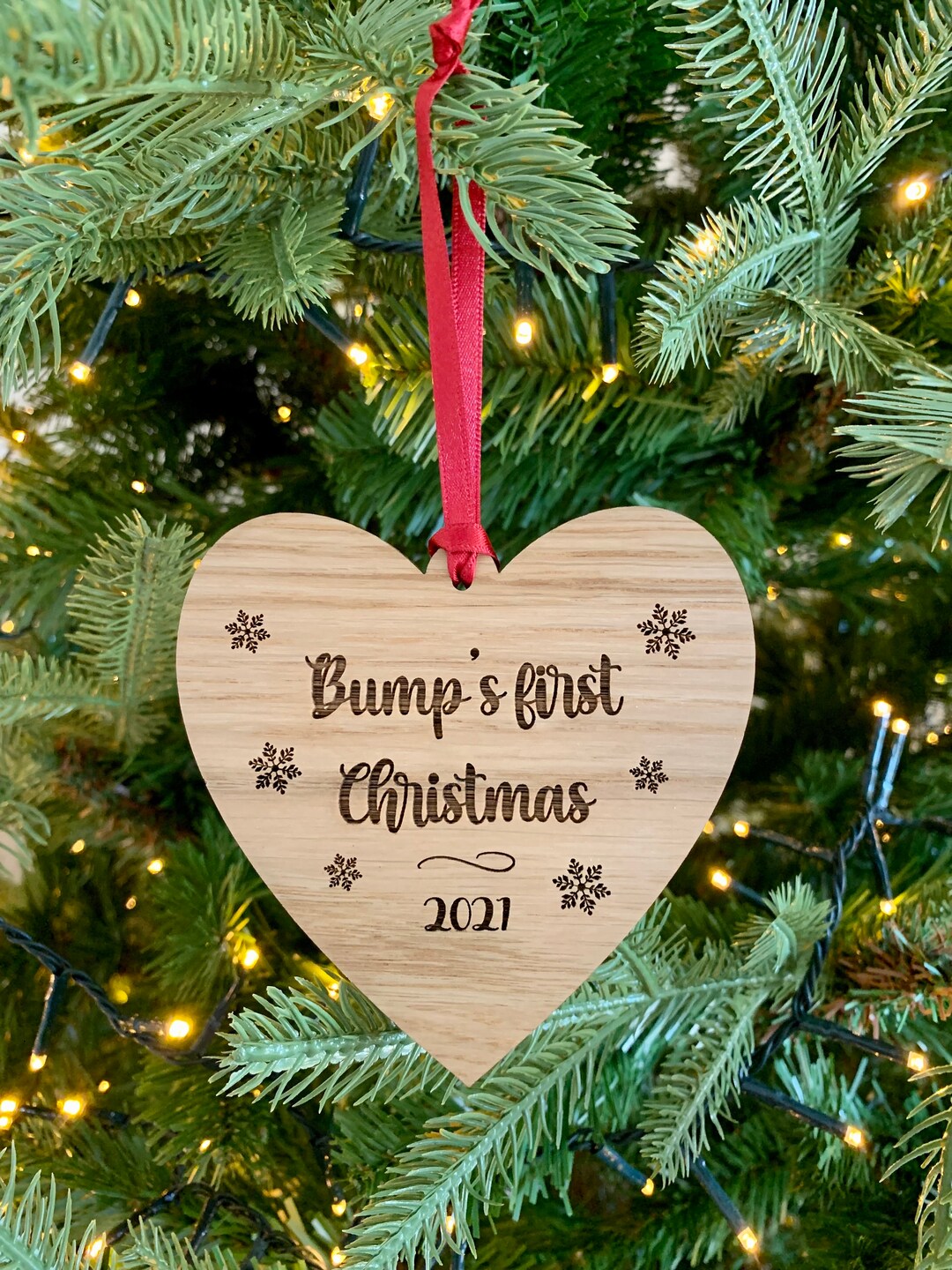 Bumps First Christmas Bauble, Solid Oak, Engraved, Merry Christmas ...