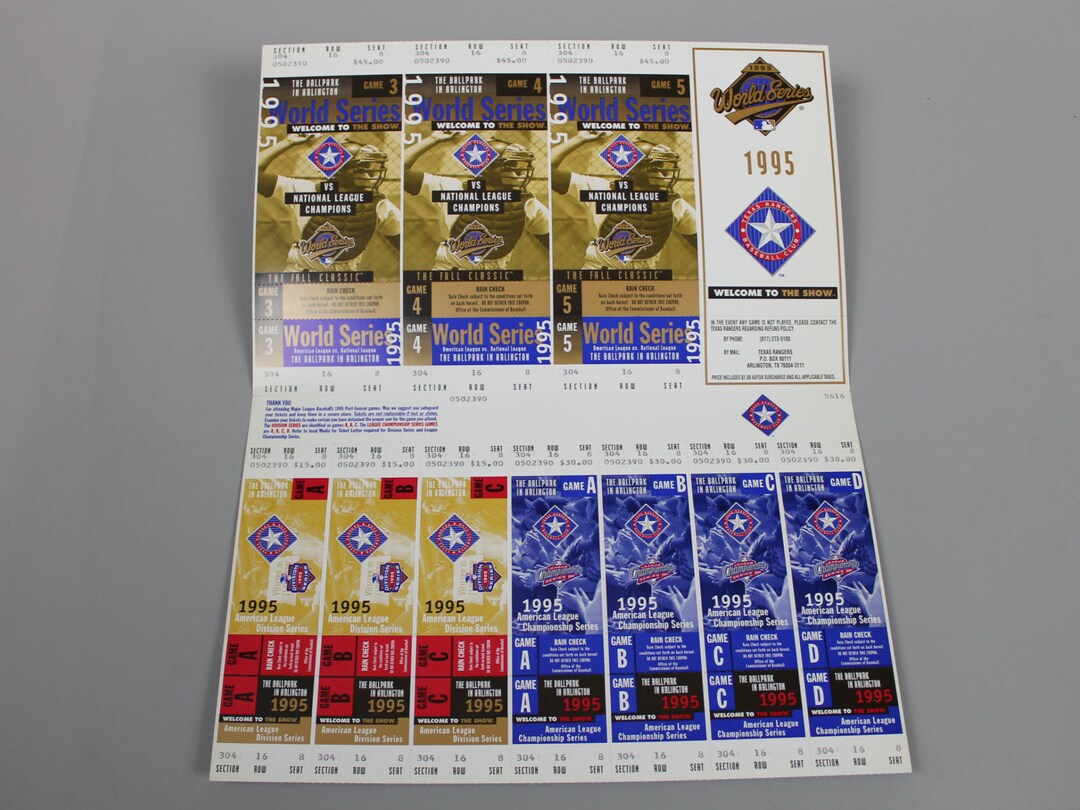Texas Rangers 1995 World Series Tickets - Etsy