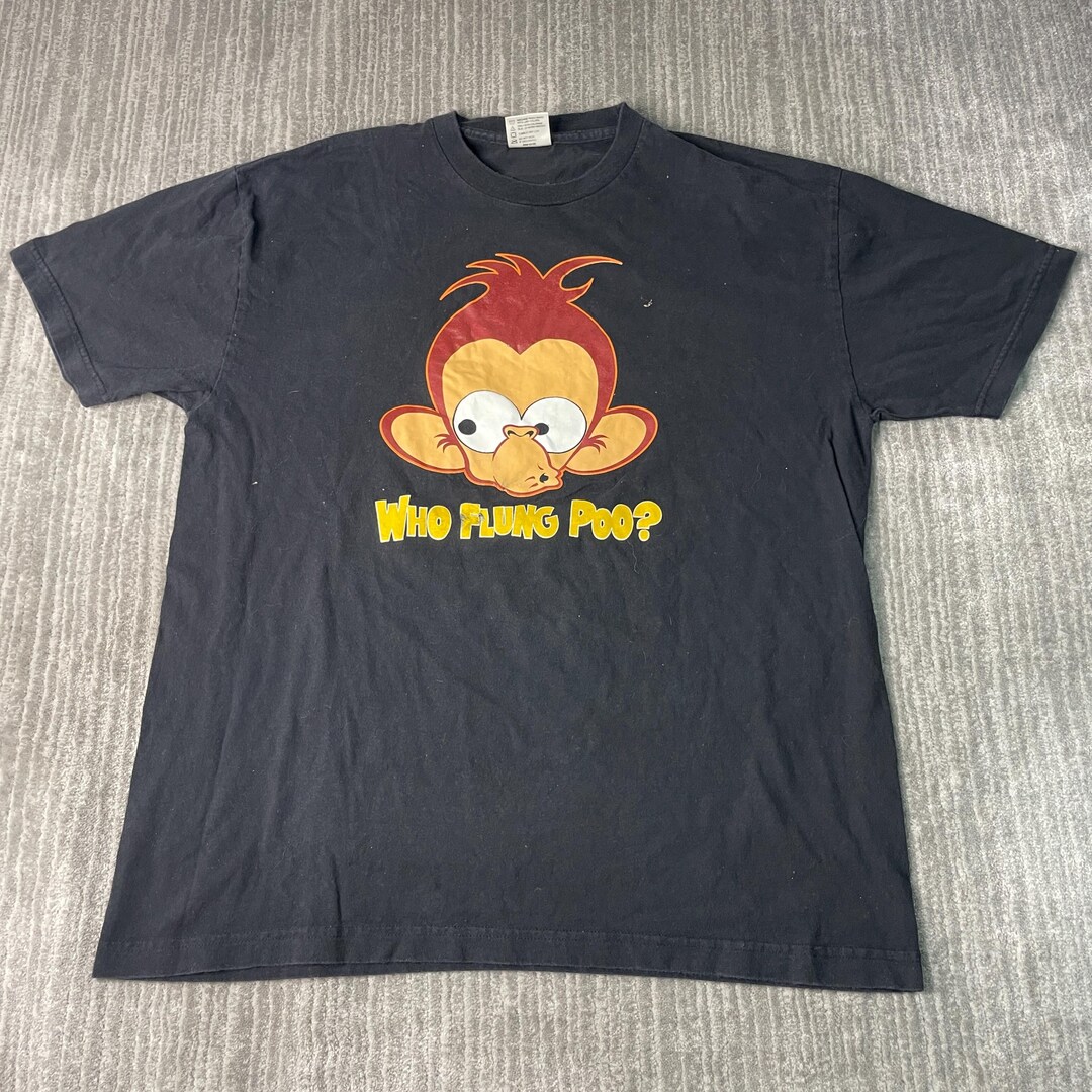 Vintage 2000s Who Flung Poo Monkey Funny Humor Sayings Basic Essential ...