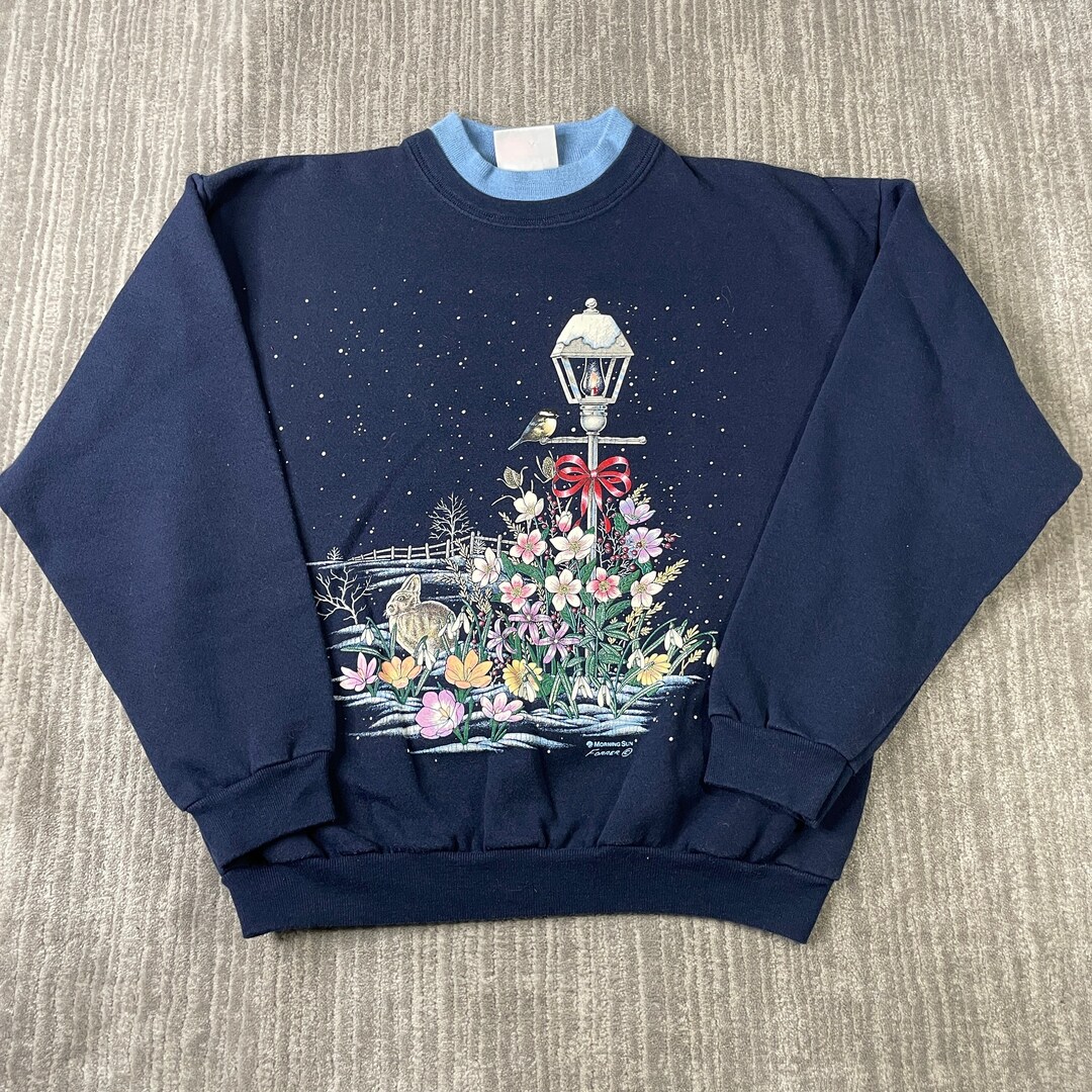 Vintage 90s Morning Sun Cute Flower Bunny Bird Artwork Snowy Season ...