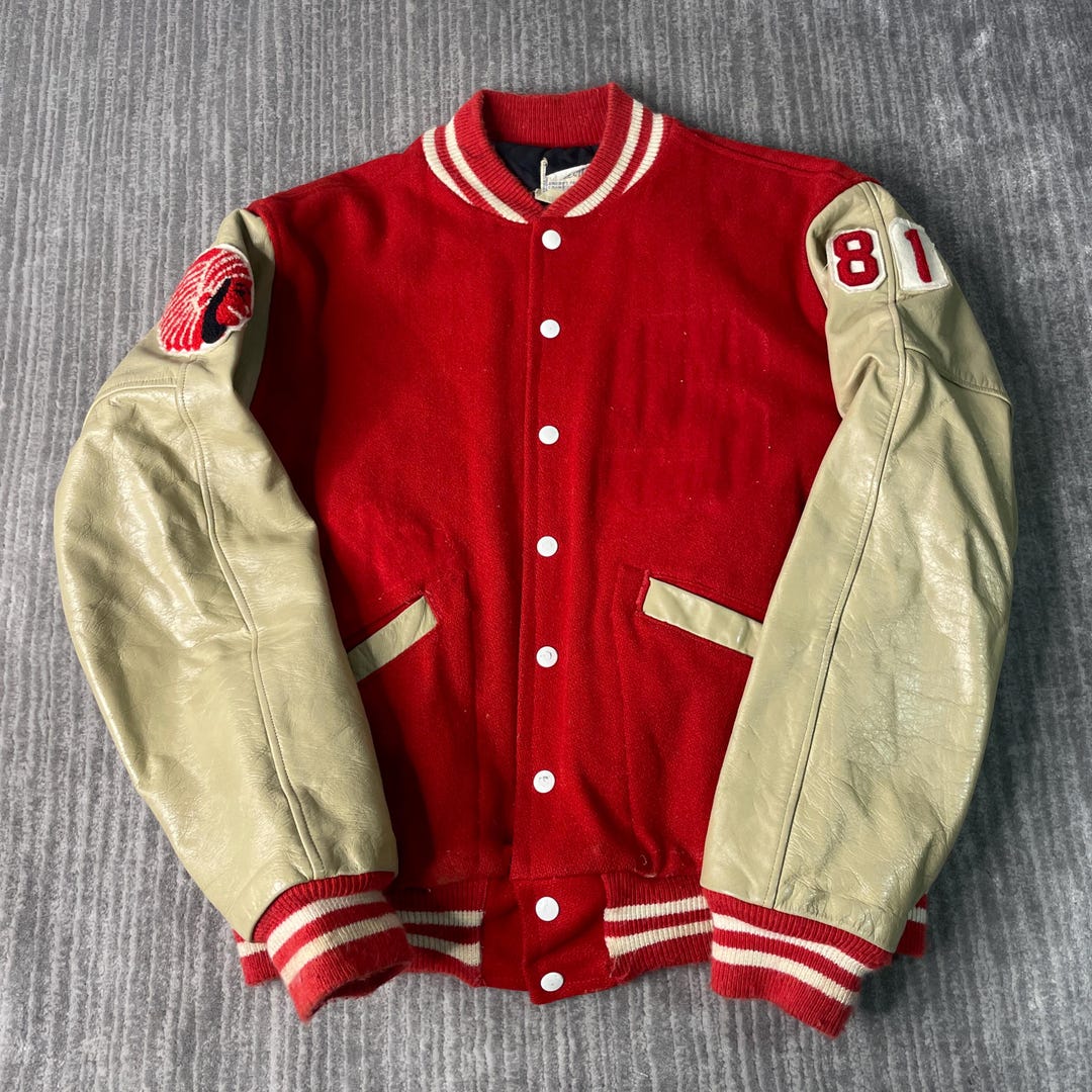 Vintage 80s Saranac High School Leather Man Stitched Embroidered Basic ...