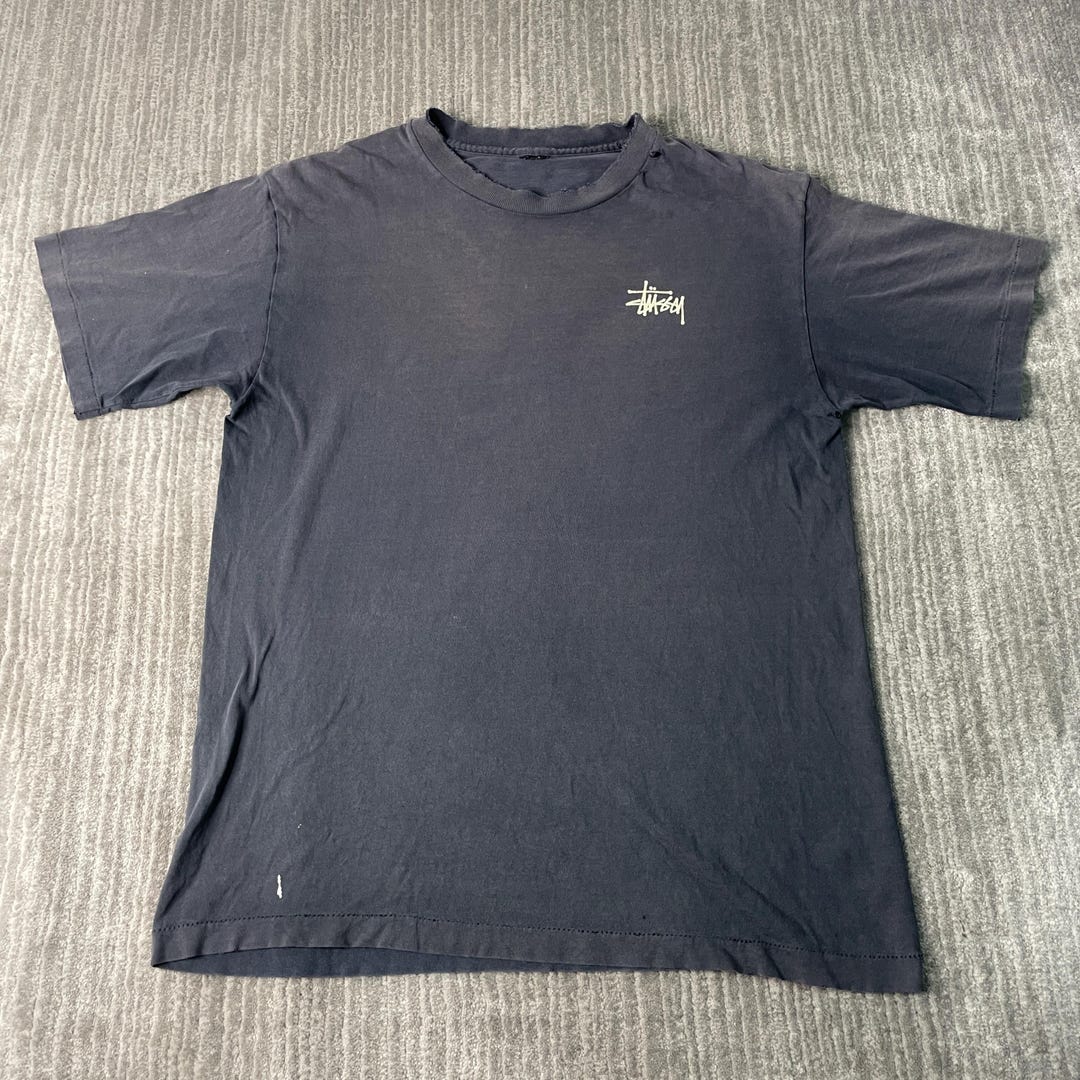 Vintage 90s Stussy Spell Out Logo Skate Skate Style Double Sided Single Stitch Streetwear Black ...