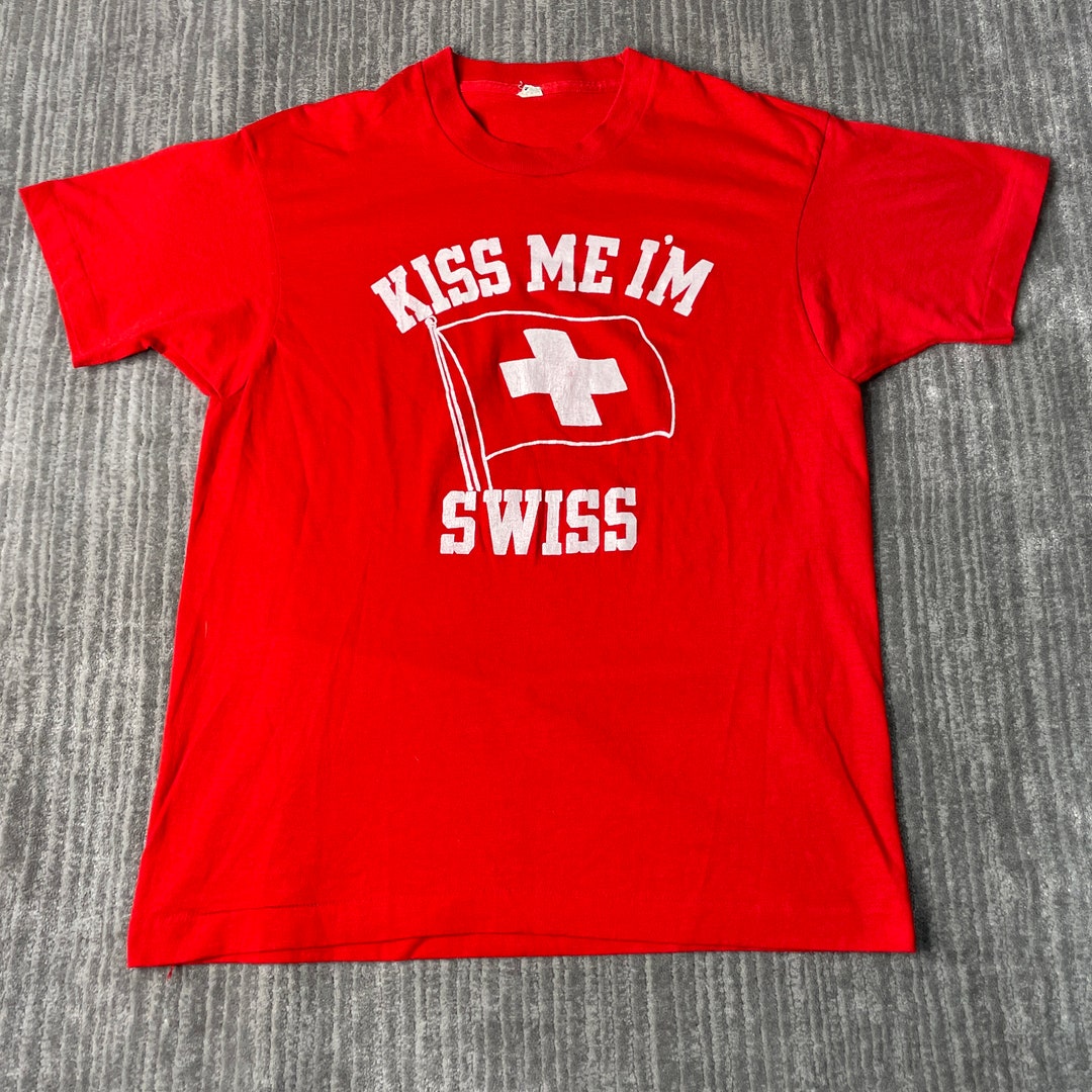 Vintage 80s Kiss Me I'm Swiss Funny Humor Sayings Single Stitch Made in ...
