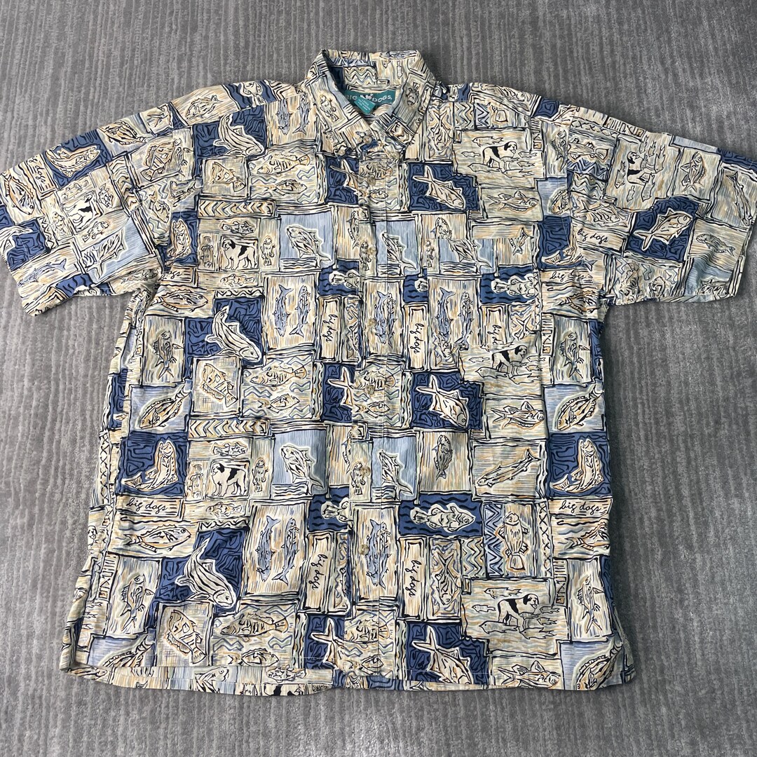 Vintage 2000s Big Dogs One Pocket Fishing All Over Print Basic ...