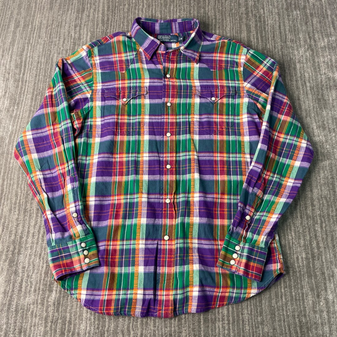 Vintage 2000s Polo Ralph Lauren Two Pocket Plaid Pattern Pearl Snap Y2K ...