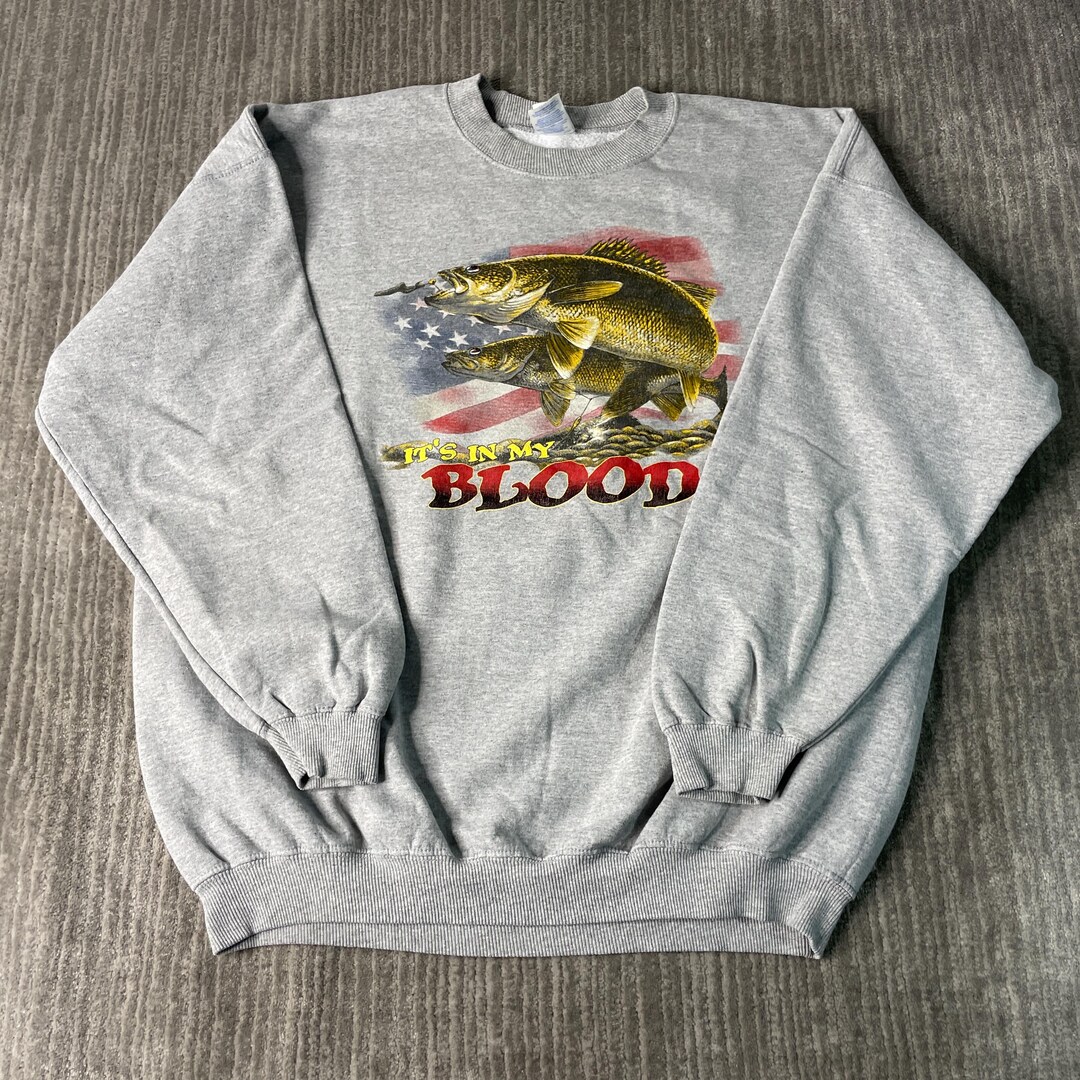 Vintage 2000s Its in My Blood Fishing Nature Animal USA Fishing ...