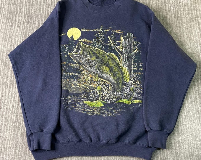 Vintage 90s Fishing Lake Animal Nature Woods 1990s Fashion Essential ...
