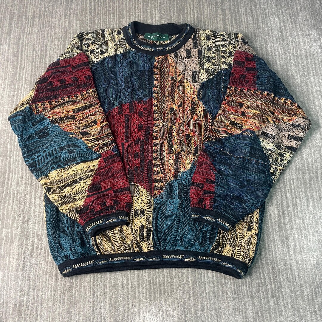 Vintage 2000s Tundra Coogi Style Abstract Pattern Ribbed Texture Causal ...