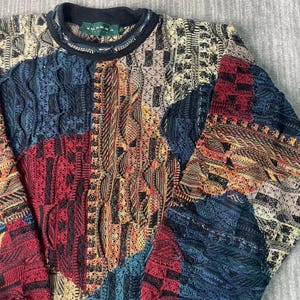 Vintage 2000s Tundra Coogi Style Abstract Pattern Ribbed Texture Causal ...