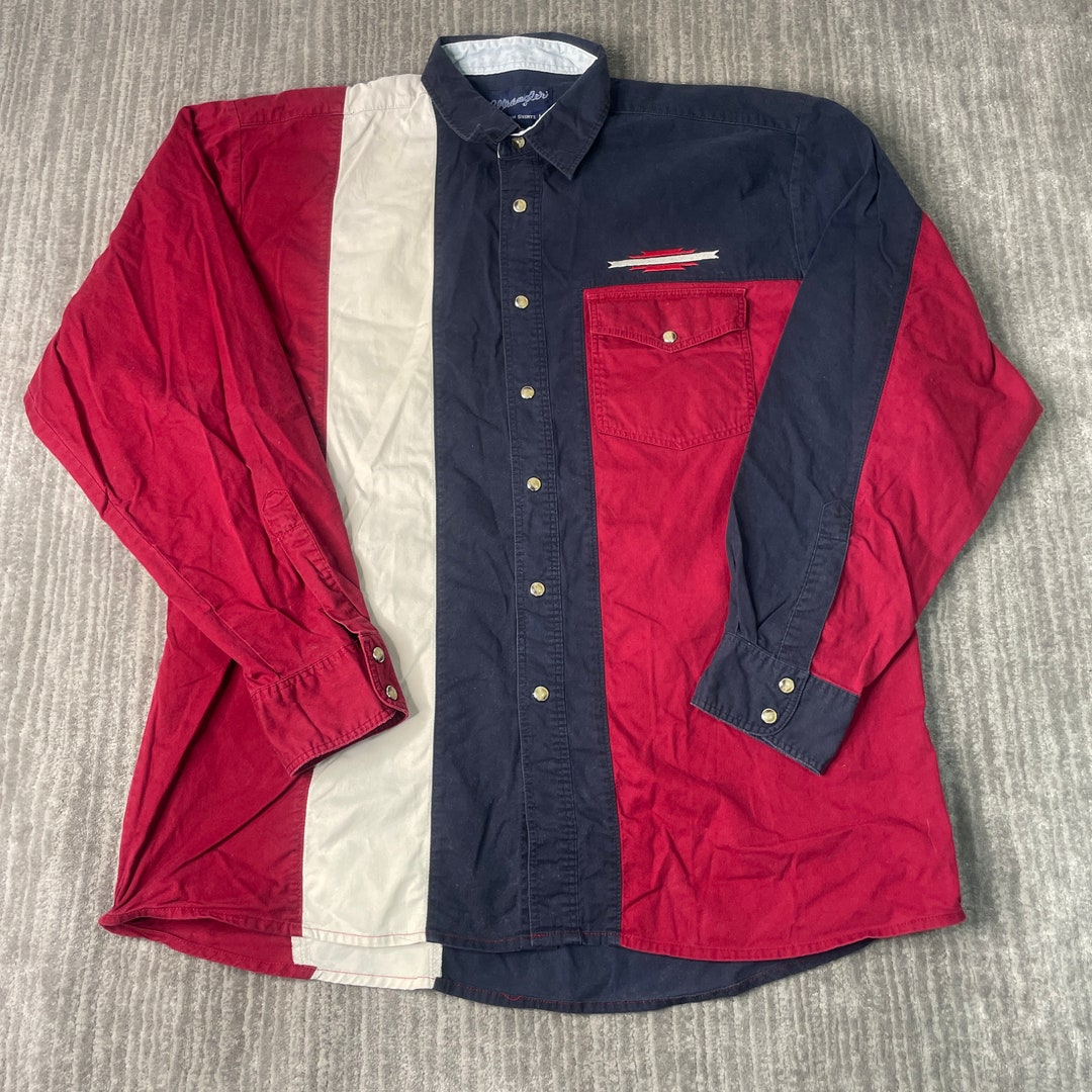 Vintage 2000s Wrangler Western Cowboy One Pocket Striped Pattern Pearl ...