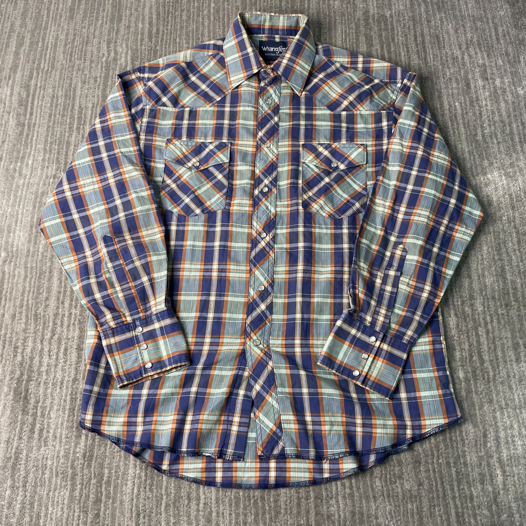 Vintage 2000s Wrangler Two Pocket Pearl Snap Western Cowboy Plaid ...