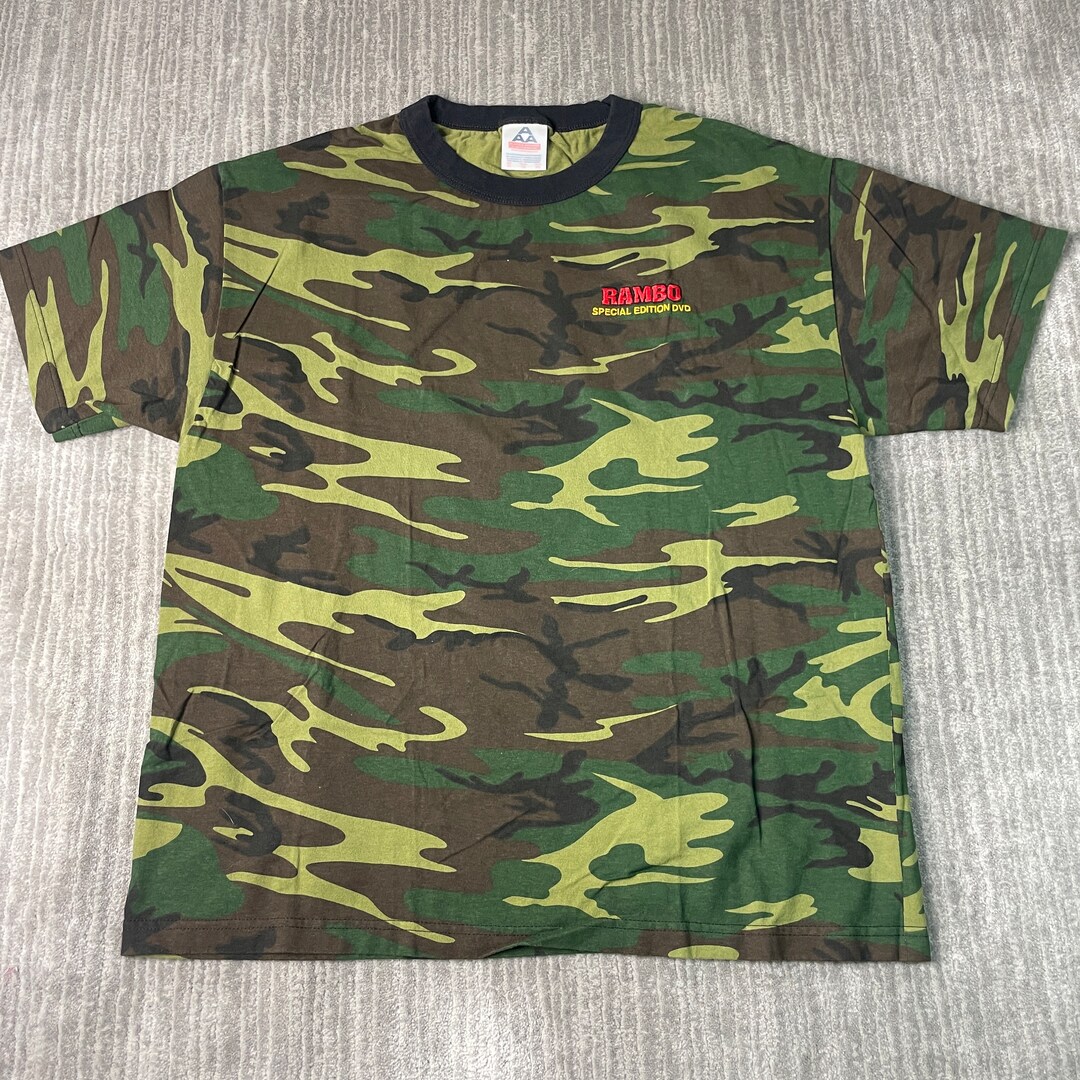 Vintage 2000s Rambo DVD Movie Camouflage Stitched Embroidered Basic ...
