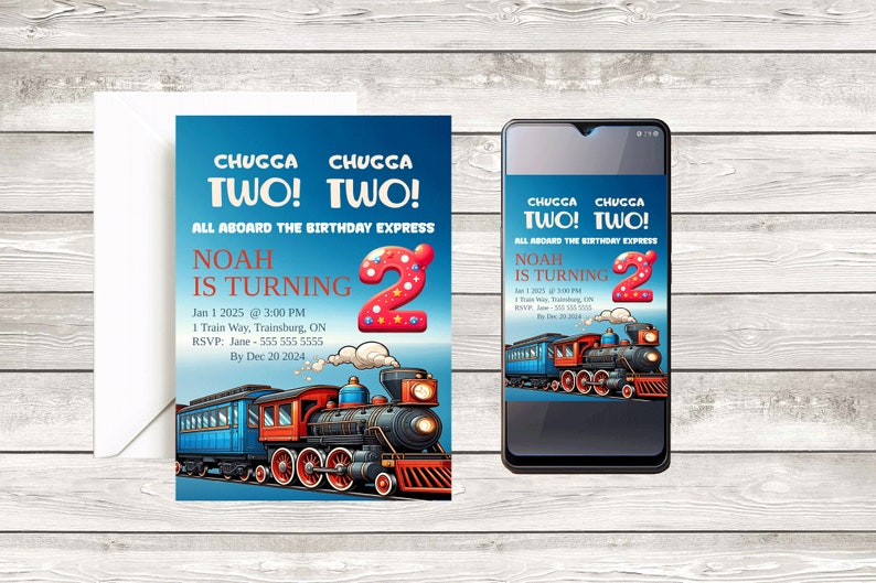 Train Themed 2nd Birthday Invitation Editable Choo Choo Two Two Party ...
