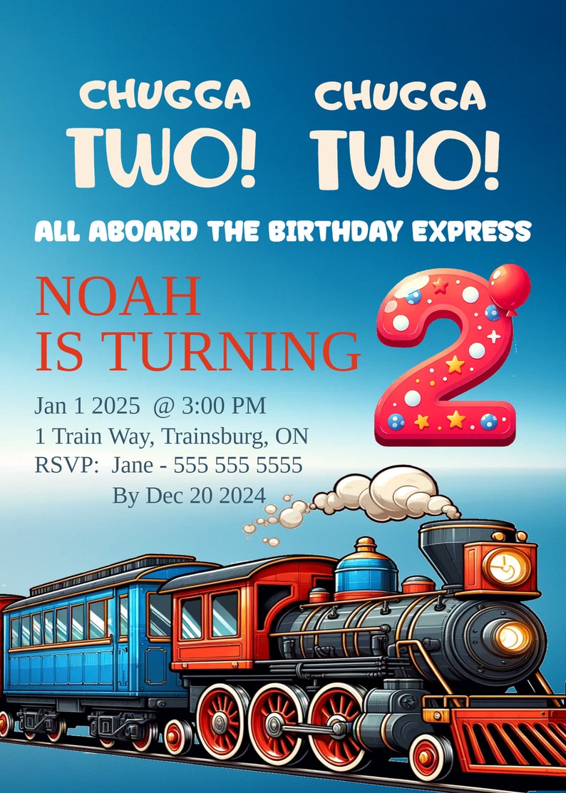 Train Themed 2nd Birthday Invitation Editable Choo Choo Two Two Party ...