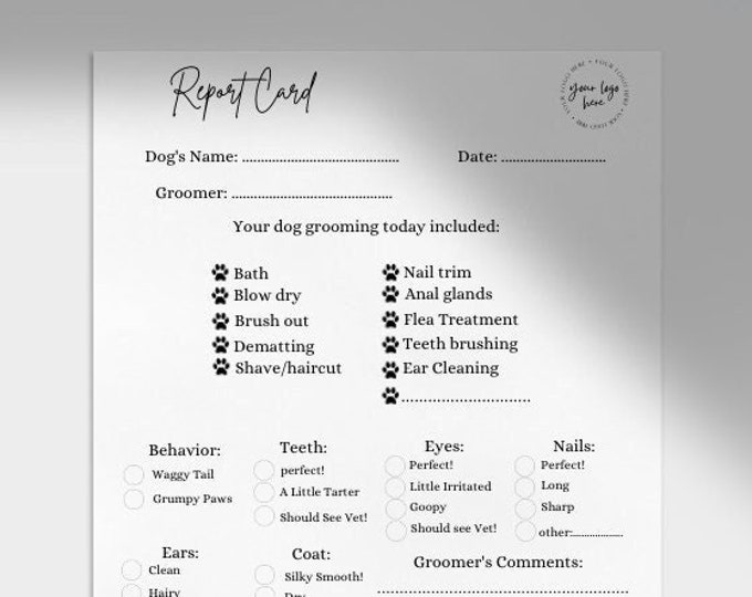 Editable Dog Grooming Report Card - Etsy