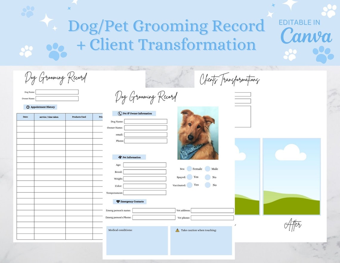Dog Groomer Record, Client Appointment History, Pet Groomer Record ...