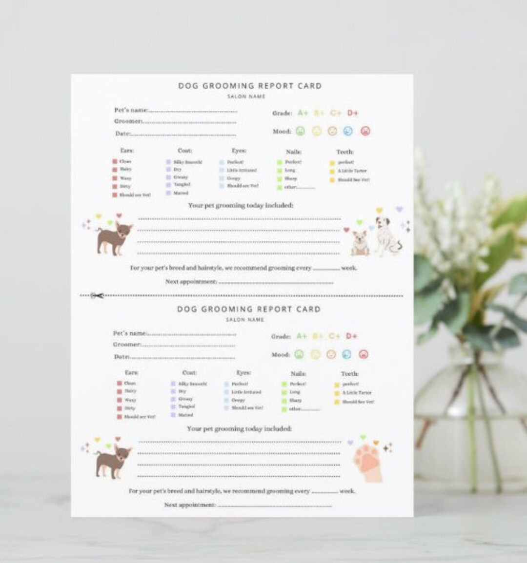 Editable Dog Grooming Report Card, Dog Groomer Report Card Template ...