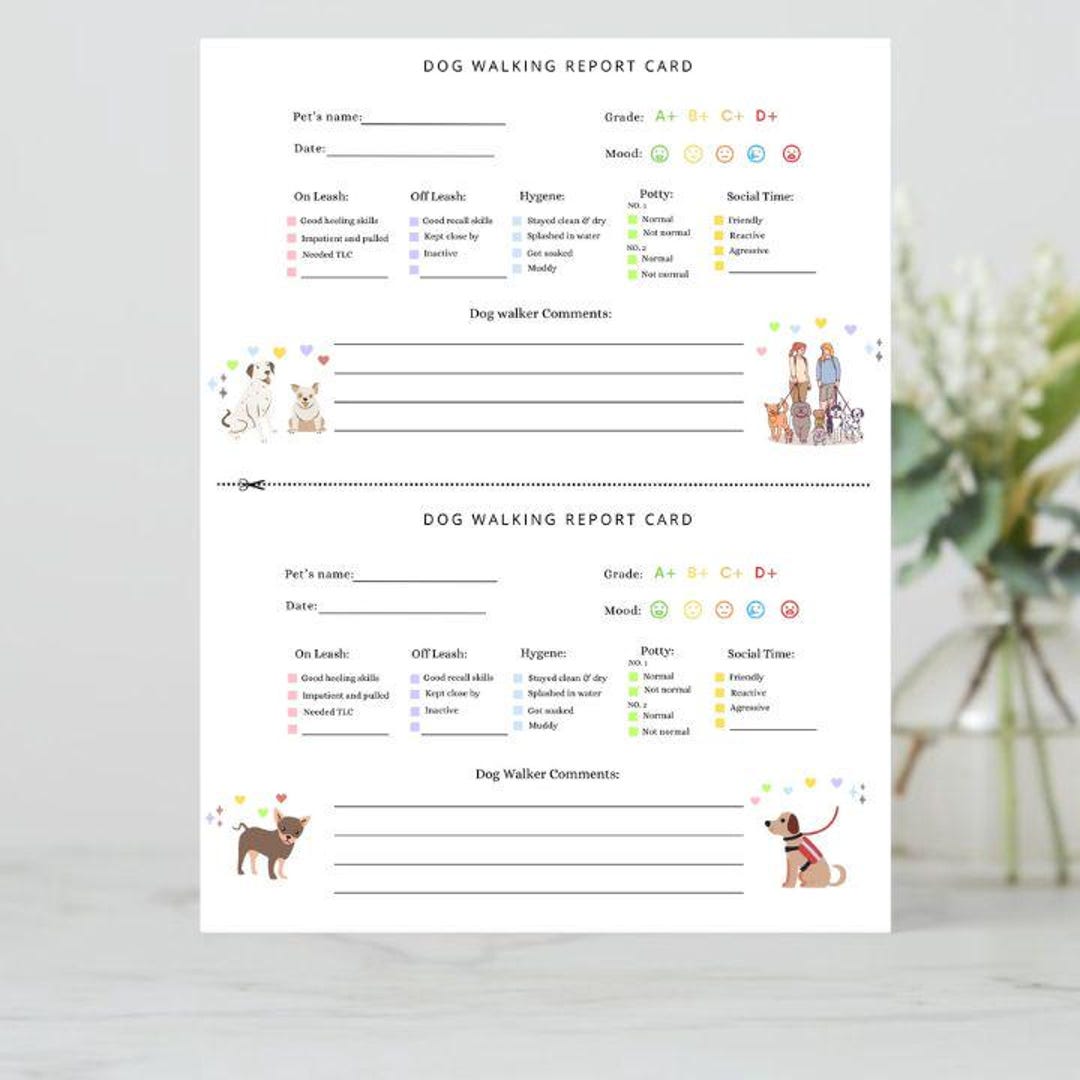 Editable Dog Walking Report Card, Dog Walker Report Card Template - Etsy