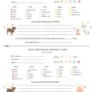 Editable Dog Grooming Report Card, Dog Groomer Report Card Template - Etsy