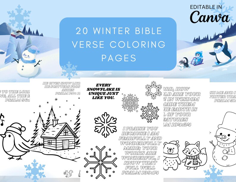 20 Bible Winter Coloring Pages for Kids, Editable Christian Bible Verse ...