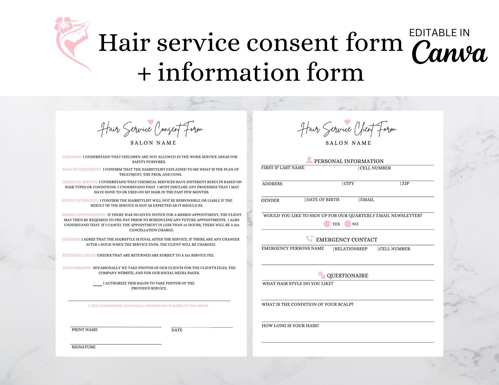 Editable Hair Stylist Information Form, Hair Stylist Consent Template ...