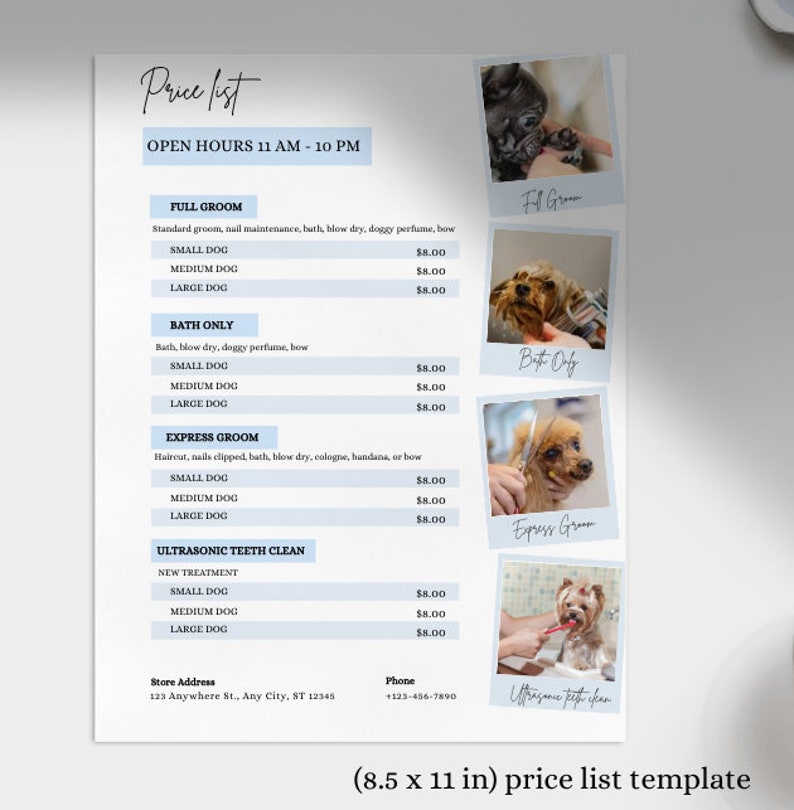 Editable Price List Template Printable Dog Groomer Price - Etsy