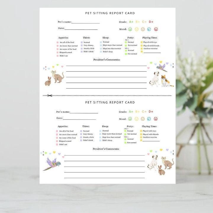 Editable Pet Sitting Report Card, Pet Sitting Report Card Template - Etsy